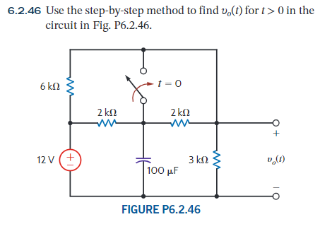 6.2.46 Use the step-by-step method to find vo(t) for t>0 in the circuit ...
