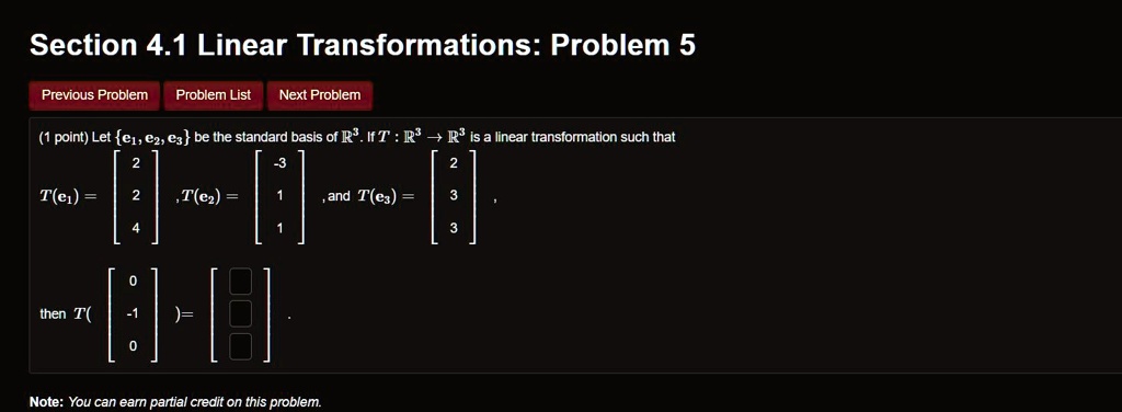 Section 41 Linear Transformations Problem 5 Previous Problem Problem List Next Problem Point Let 4664