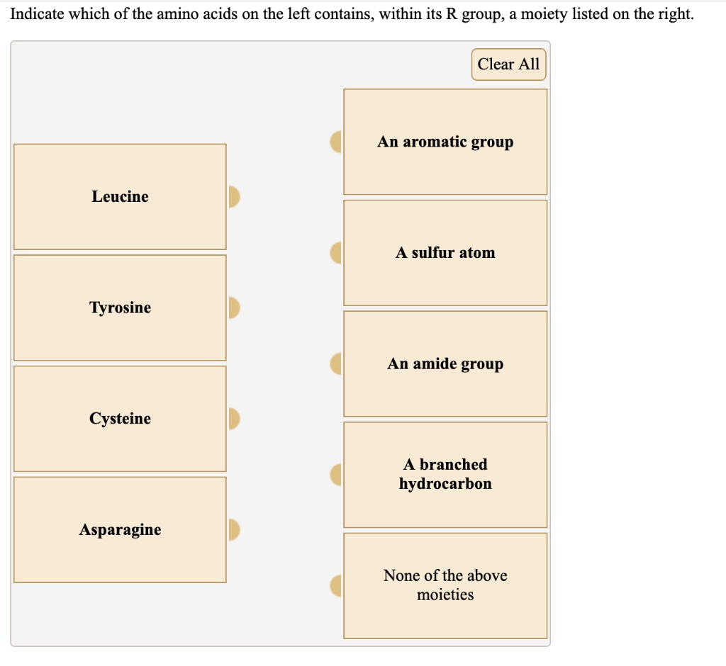 SOLVED: Indicate which of the amino acids 0 the left contains, within ...