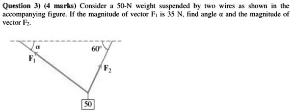 question 4 marks consider 50 n weight suspended by two wires as shown ... question 4 marks consider 50 n weight suspended by two wires as shown ...