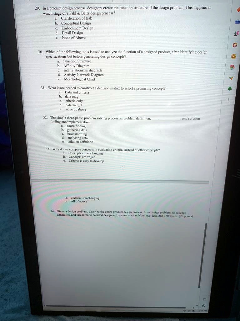 SOLVED: 29. In a product design process, designers create the function ...