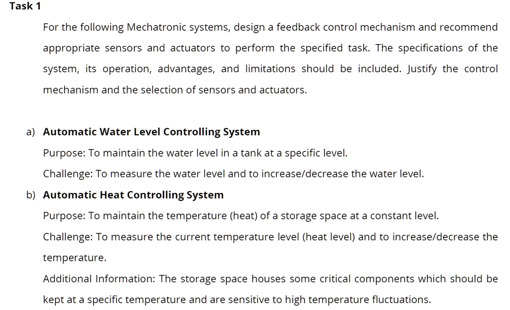 SOLVED: Task For the following Mechatronic systems, design a feedback ...