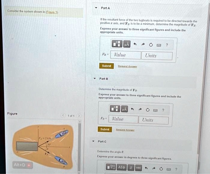 SOLVED: Texts: solve Part A Consider the system shown in Figure 1. If the resultant force of the ...