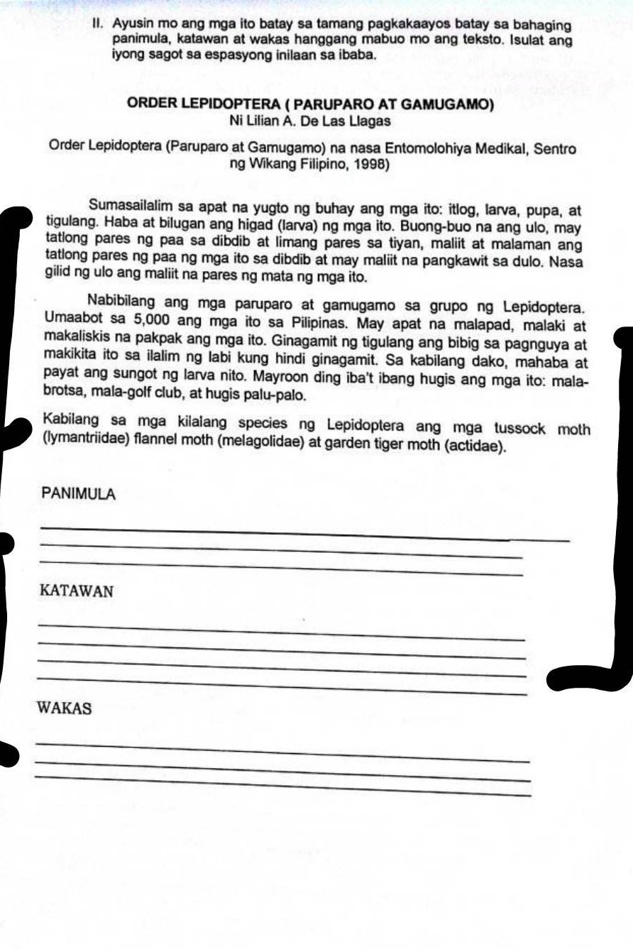II. Ayusin mo ang mga ito batay sa tamang pagkakaayos batay sa bahaging ...