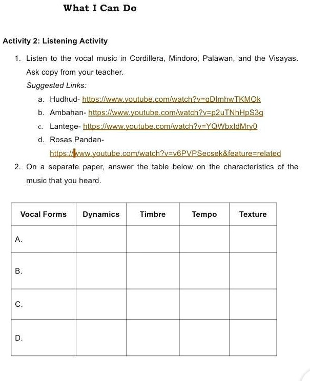 SOLVED: Activity 2: Listening Activity What Can You Do? Activity 2 ...