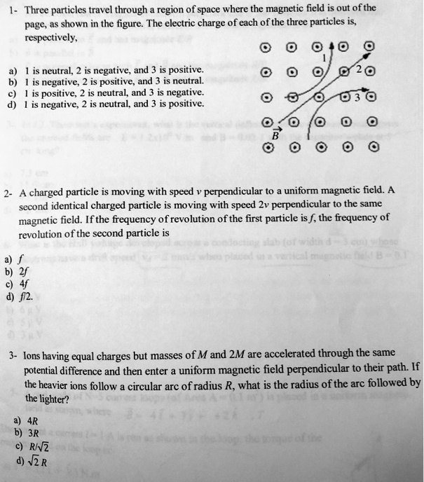 1- Three particles travel through a region of space where the magnetic ...