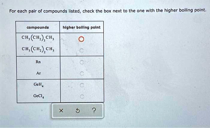 SOLVED: For each pair of compounds listed, check the box next to the ...