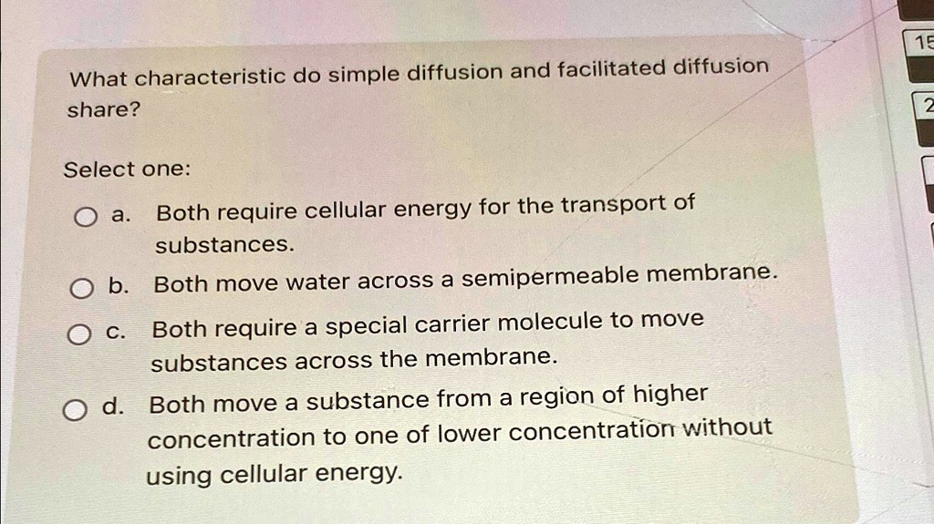 SOLVED: What characteristic do simple diffusion and facilitated ...
