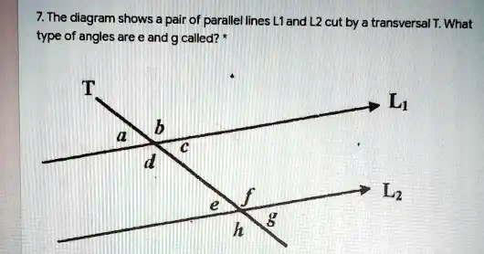 SOLVED: 7. The diagram shows pair of parallel lines LIand L2 cut by transversal T. What type of ...