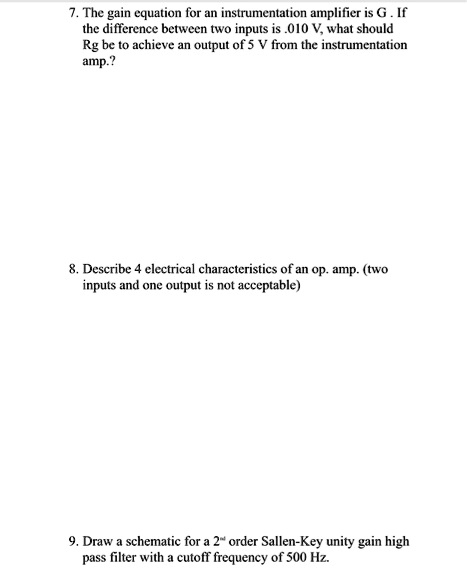 7. The gain equation for an instrumentation amplifier is G. If the ...