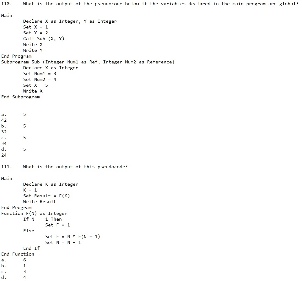Video Solution 110 What Is The Output Of The Pseudocode Below If The