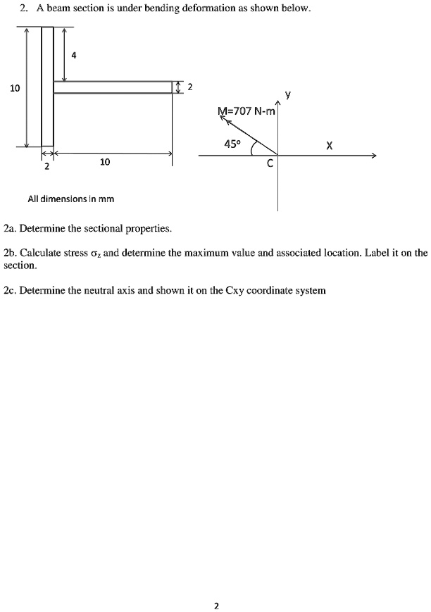 2. A beam section is under bending deformation as shown below. 10 4 2 y ...