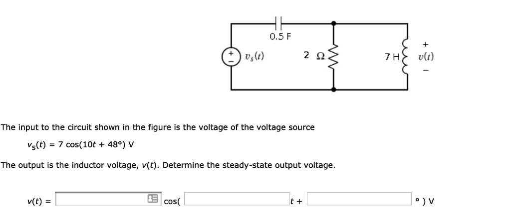 0.5 F + + vs(t) 2 ? 7 H v(t) The input to the circuit shown in the figure is the voltage of the ...