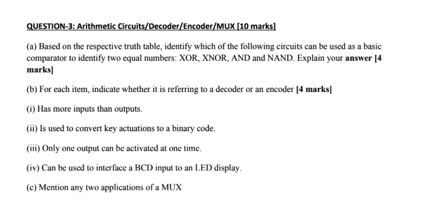 Solved Question 3 Arithmetic Circuits Decoder Encoder Mux 10 8648