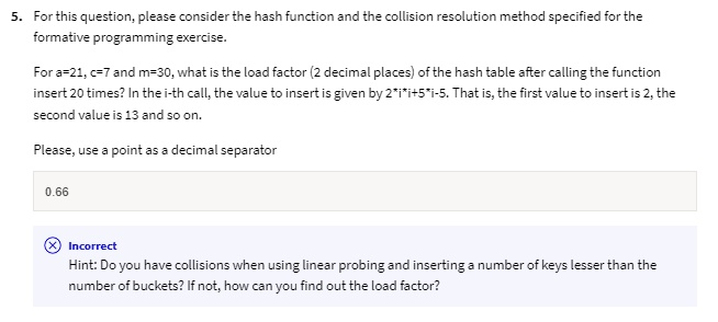 SOLVED: 5. For this question, please consider the hash function and the ...