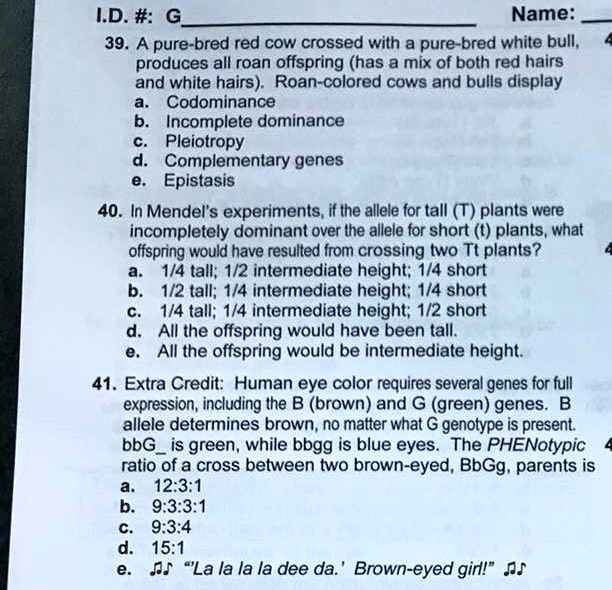SOLVED: LD: #: Name: 39. A purebred red cow crossed with a purebred ...