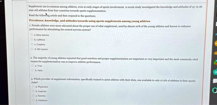 SOLVED: Texts: Young athletes from four countries towards sports ...