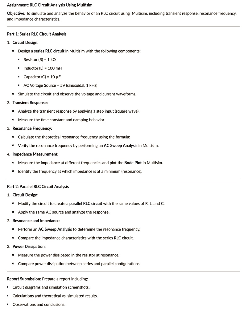 assignment rlc circuit analysis using multisim objective to simulate ...