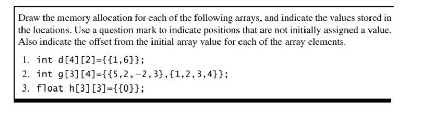 Solved Draw The Memory Allocation For Each Of The Following Arrays And Indicate The Values
