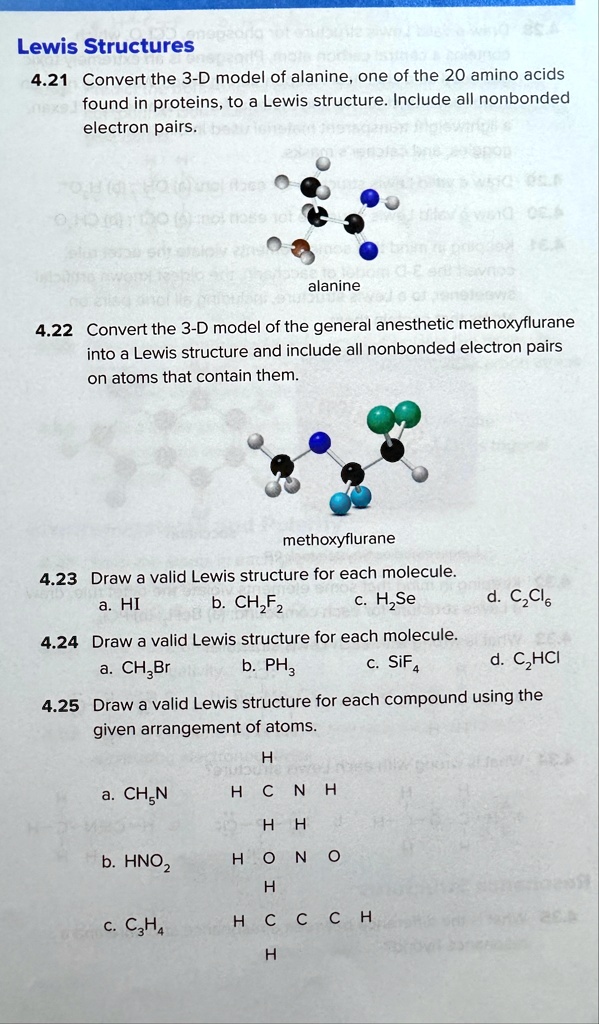 lewis structures 421 convert the 3 d model of alanine one of the 20 ...