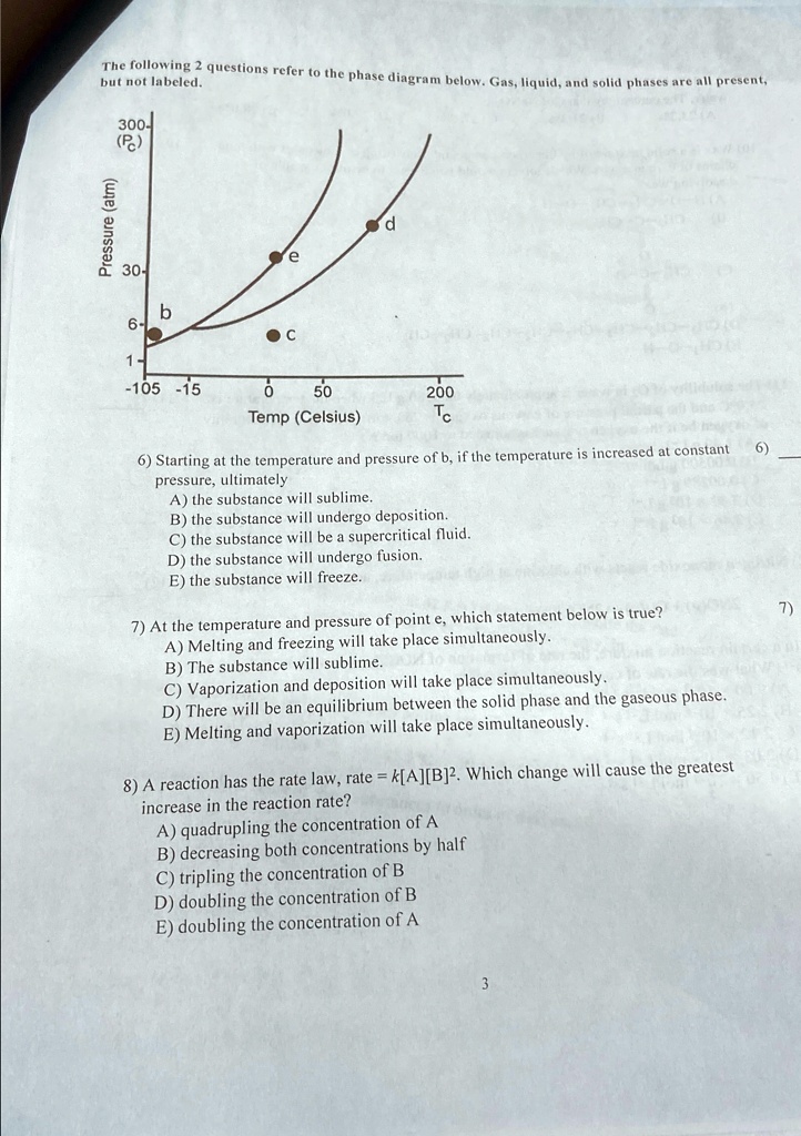The following 2 questions refer to the phase diagram below. Gas, liquid ...