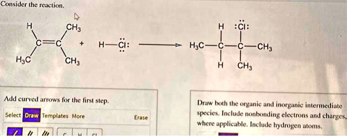 Consider the reaction. H CH3 CC̄ + H-Cl: H3C CH3 Add curved arrows for the first step. Select ...