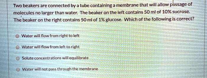 SOLVED: Two beakers are connected by a tube containing a membrane that ...