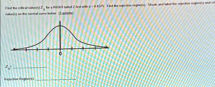 Find the critical value(s) Z0 for a RIGHT-tailed Z-test with α = 0.0375 ...