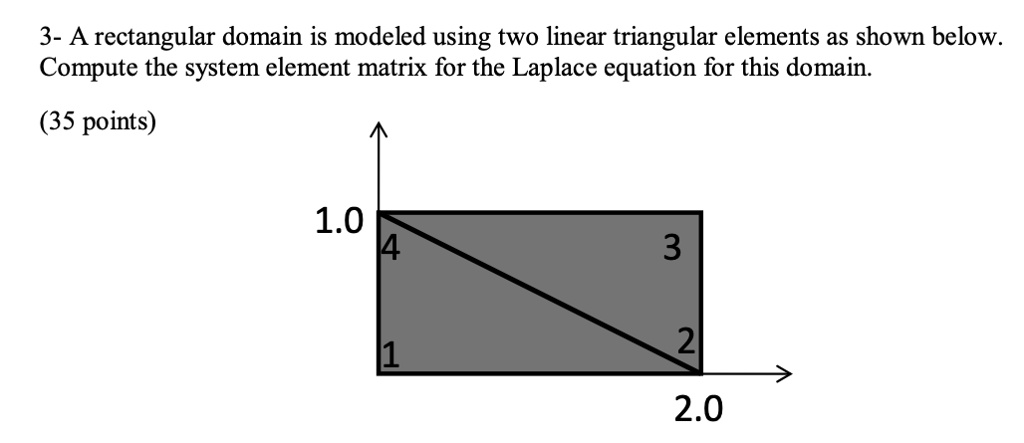 SOLVED: A rectangular domain is modeled using two linear triangular elements as shown below ...
