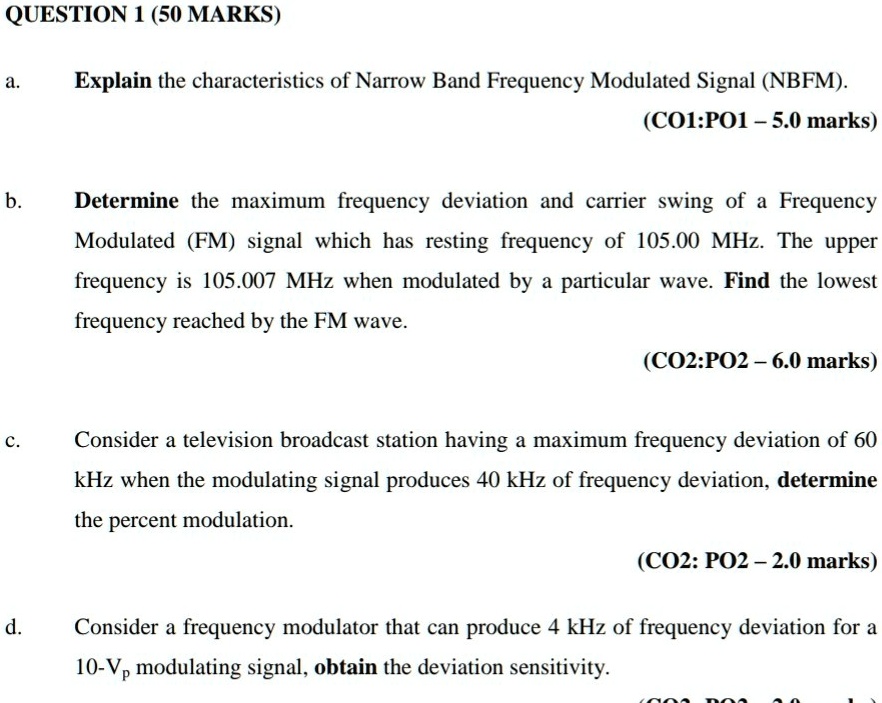 Question150marks A Explain The Characteristics Of Narrow Band Frequency Modulated Signalnbfm