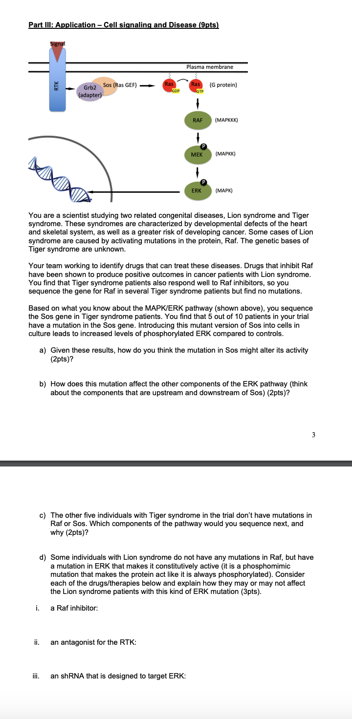 Part III: Application - Cell signaling and Disease (9pts) You are a ...