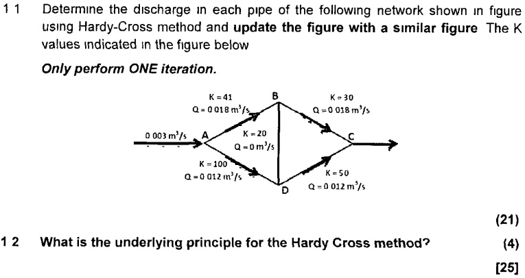 11 Determine the discharge in each pipe of the following network shown ...