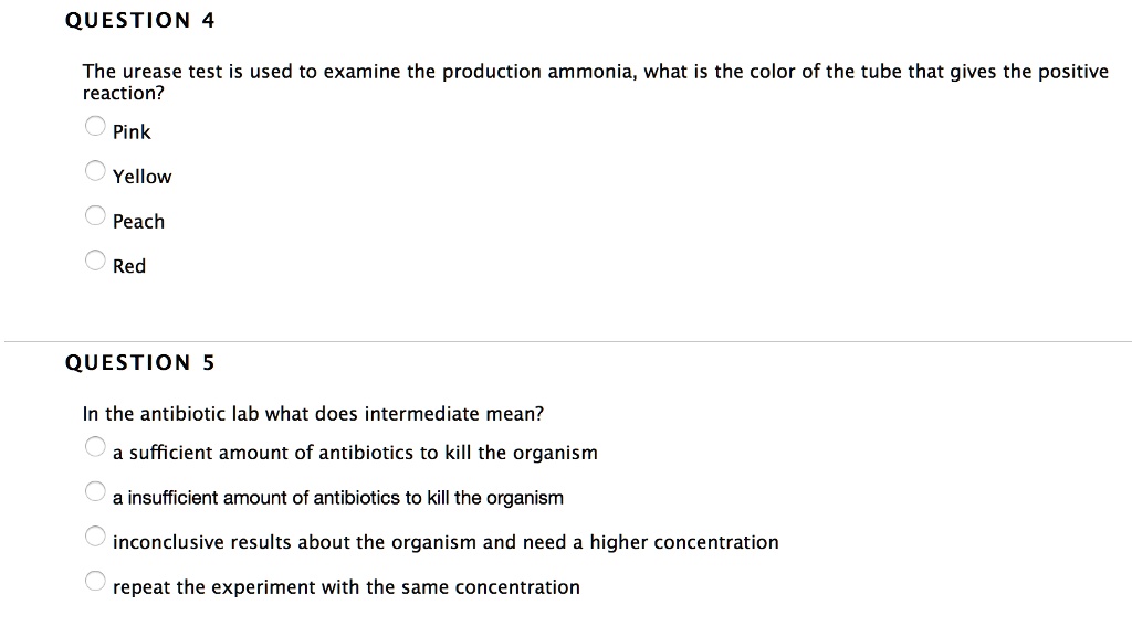 SOLVED: QUESTION The urease test is used to examine the production ...