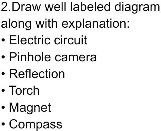 2.Draw well labeled diagram along with explanation: • Electric circuit • Pinhole camera ...