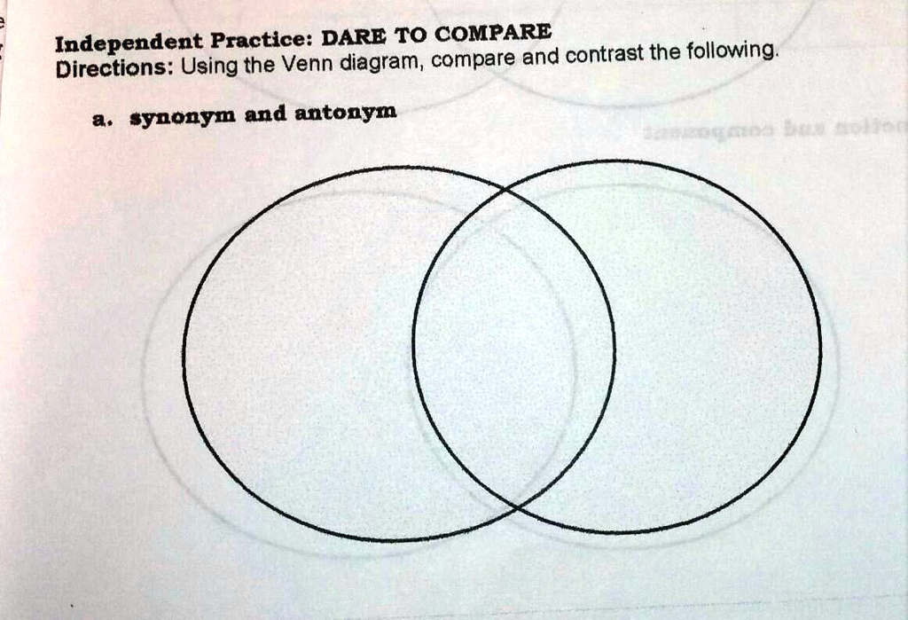 using the venn diagram compare and contrast the following synonym and ...