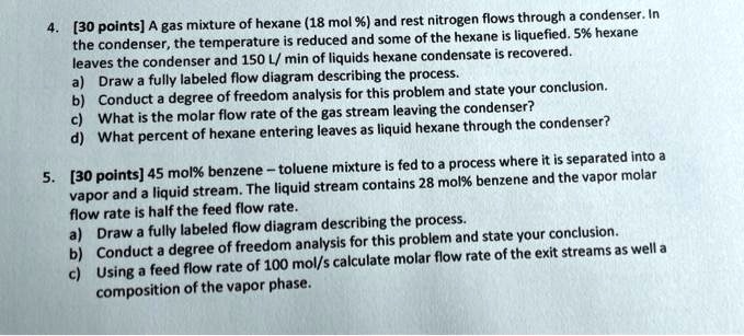 4. [30 points] A gas mixture of hexane (18 mol%) and rest nitrogen ...