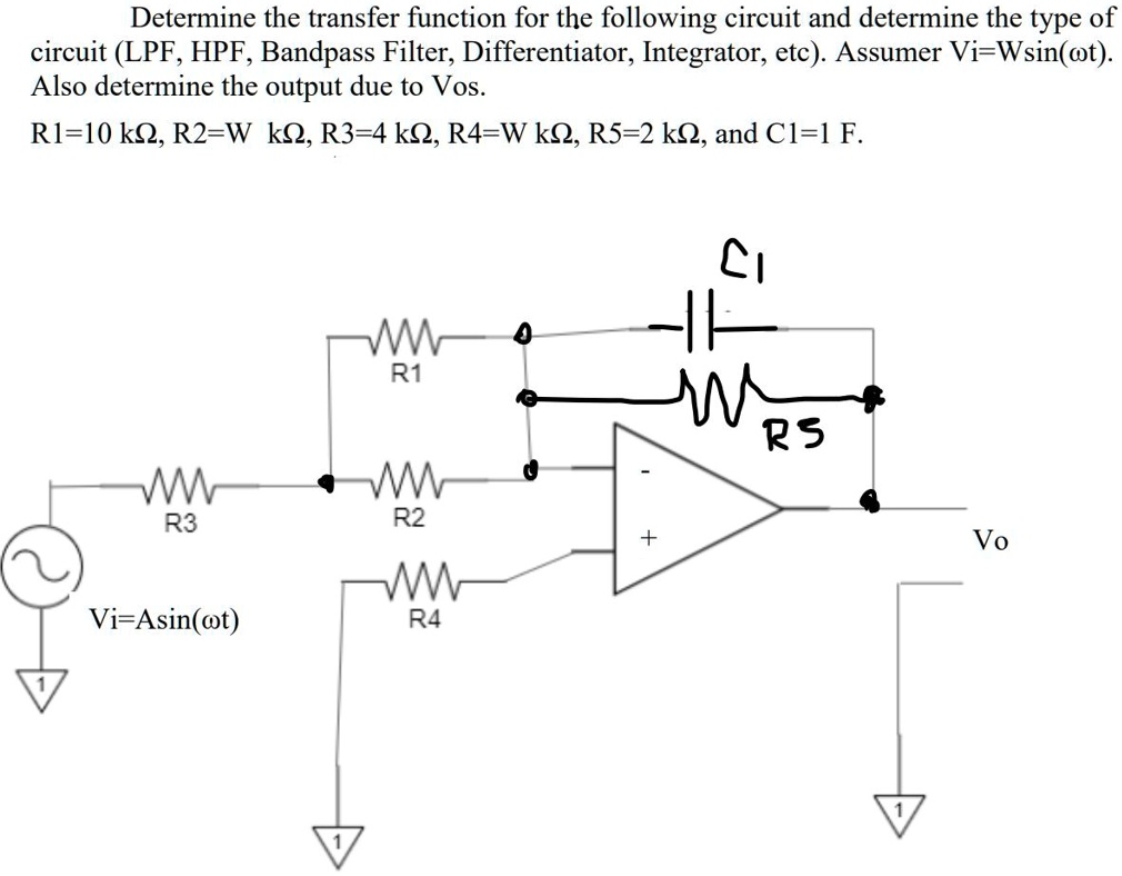 Determine the transfer function for the following circuit and determine ...