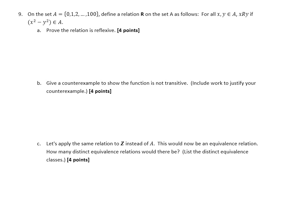 SOLVED:On the set A = {0,1,2,_,100}, define relation R on the set A as follows: For allx,y â‚¬ A ...
