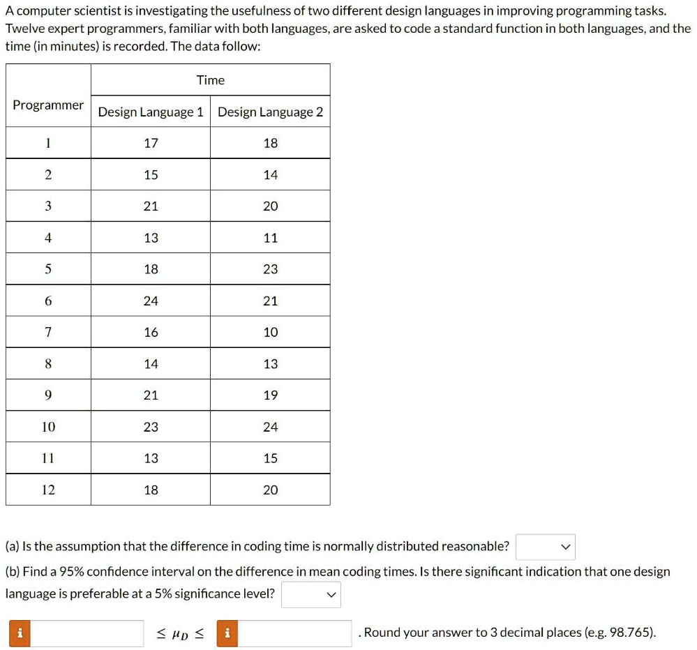 SOLVED: A computer scientist is investigating the usefulness of two different design languages ...