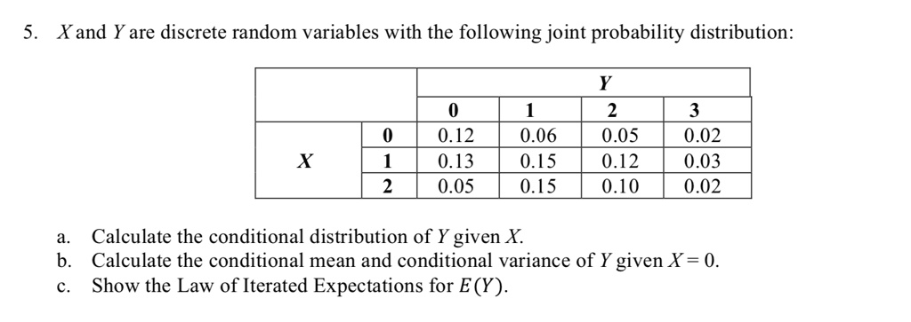 5 xand y are discrete random variables with the following joint probability distribution 012 013 ...
