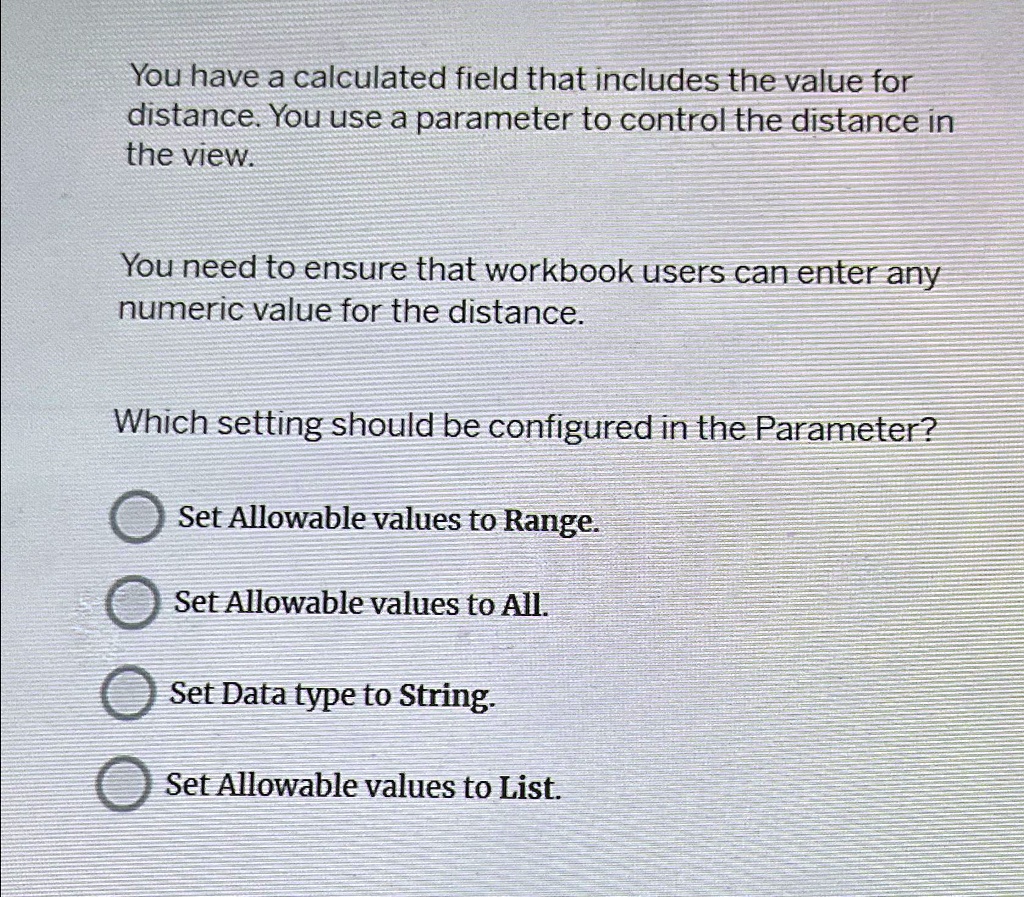 You have a calculated field that includes the value for distance. You use a parameter to control ...