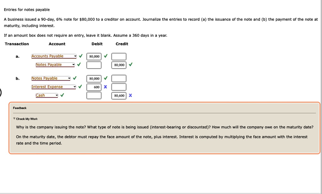 SOLVED: Entries for Notes Payable A business issued a 90-day, 6% note ...