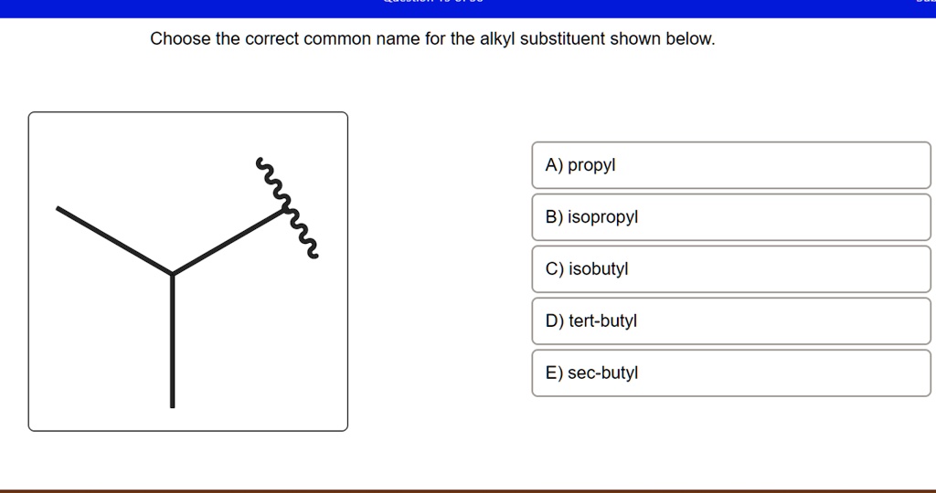 Choose the correct common name for the alkyl substituent shown below. A ...