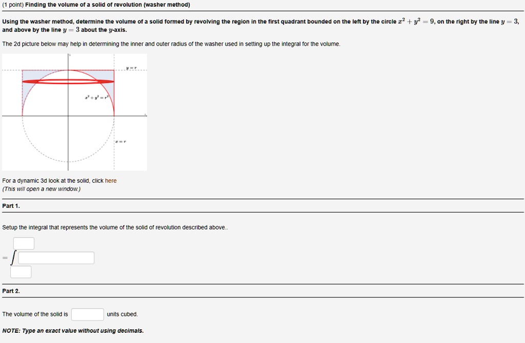 SOLVED: point) Finding the volume of a solid of revolution (washer ... SOLVED: point) Finding the volume of a solid of revolution (washer ...