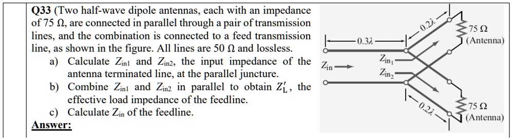 o33 two half wave dipole antennas each with an impedance of 75 are ...