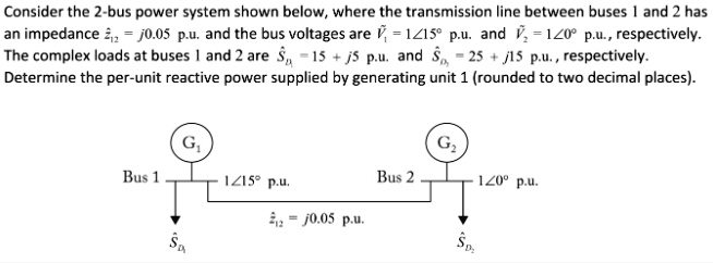 SOLVED: Consider the 2-bus power system shown below, where the ...