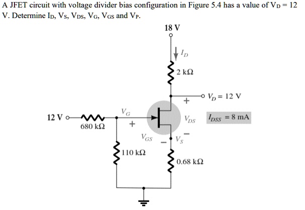 SOLVED: A JFET circuit with voltage divider bias configuration in Figure 5.4 has a value of Vp ...