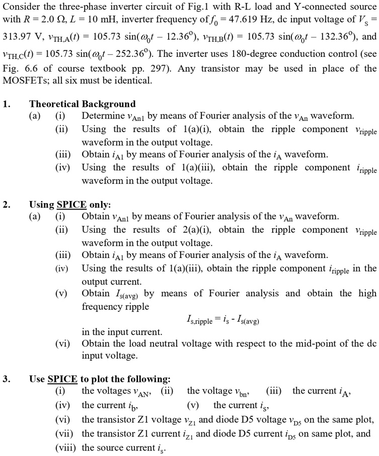 SOLVED: Consider the three-phase inverter circuit of Fig.1 with R-L ...