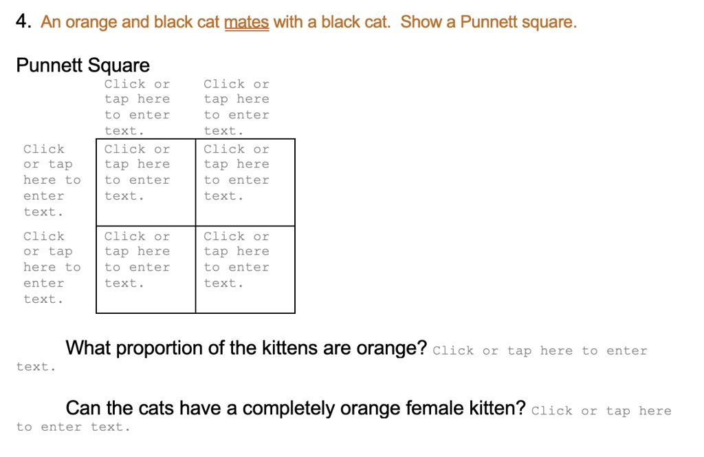 SOLVED: 4. An orange and black cat mates with a black cat: Show a ...
