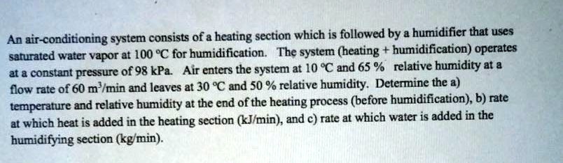 SOLVED: An air-conditioning system consists of a heating section which ...